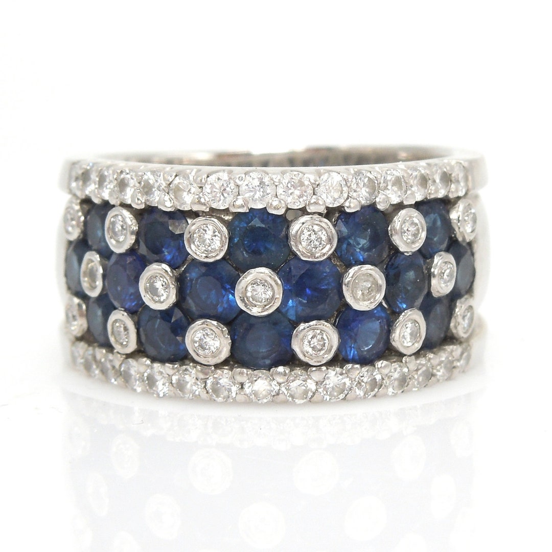 Vintage Gregg Ruth Wide Sapphire and Diamond Band in 18K White Gold - Etsy