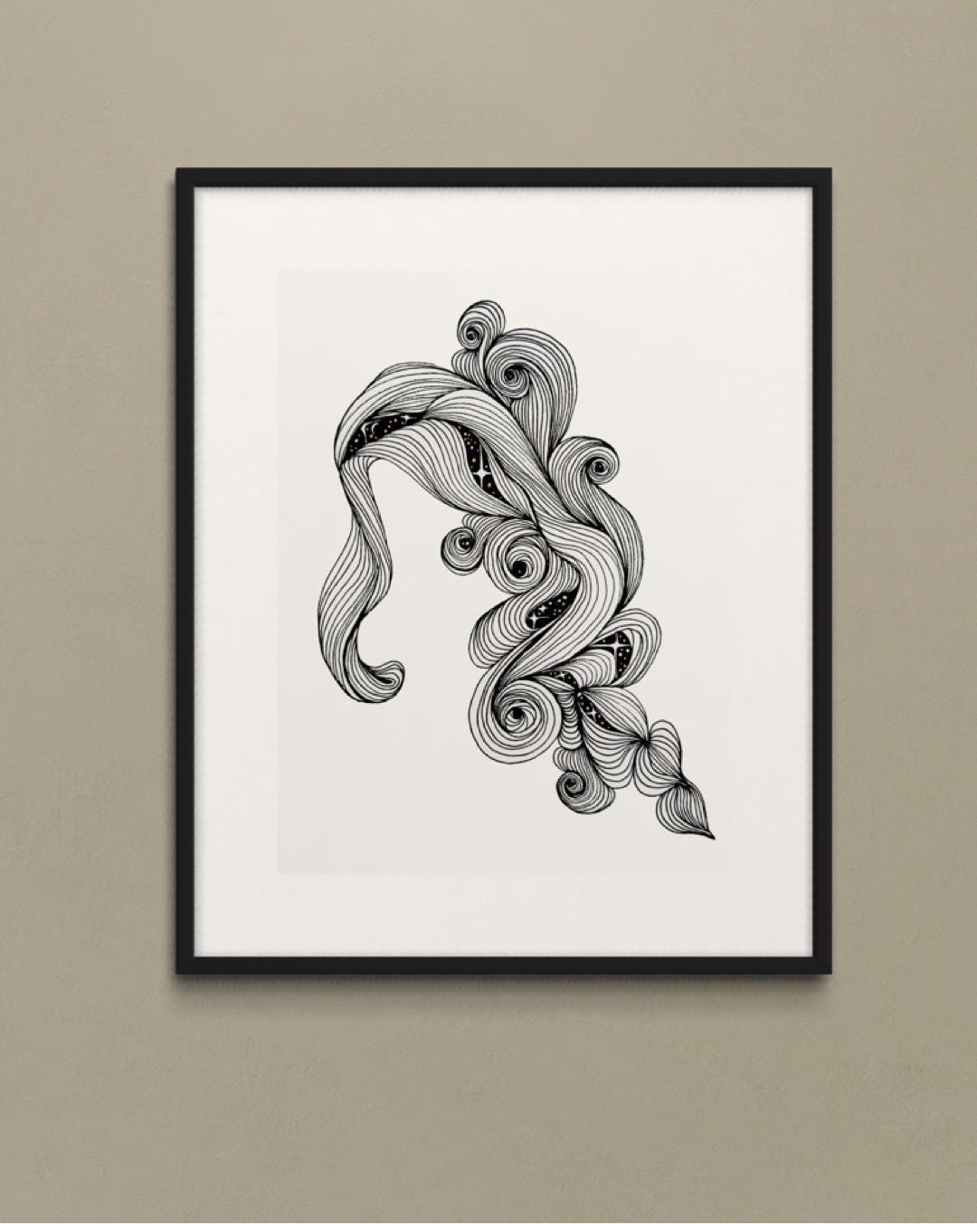 Abstract Lines Galaxy Ink Drawing Art Print, Spiral Design, Minimalist Poster, Black White ...