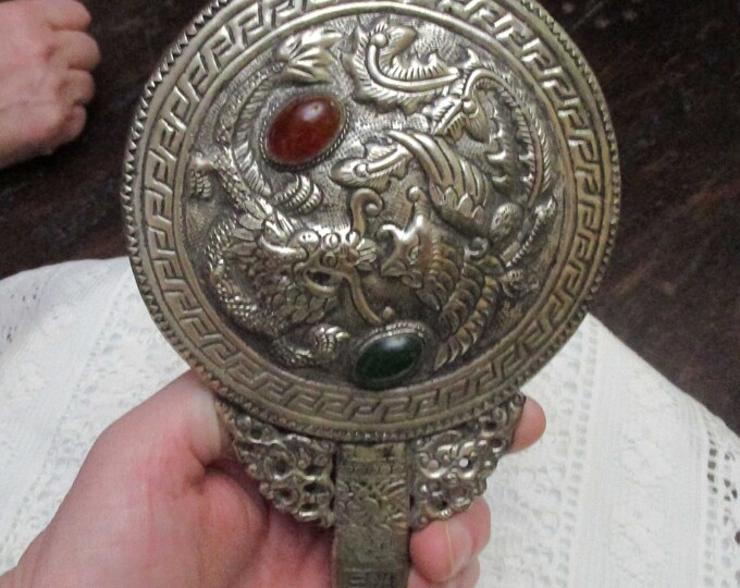 Hand Mirror, Silver Mirror, Chinese Mirror, Jade, Agate, Dragon ...