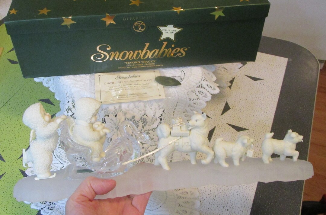 Large, Snowbaby Figurine, Making Tracks, Dog Sled, Swan Sleigh ...