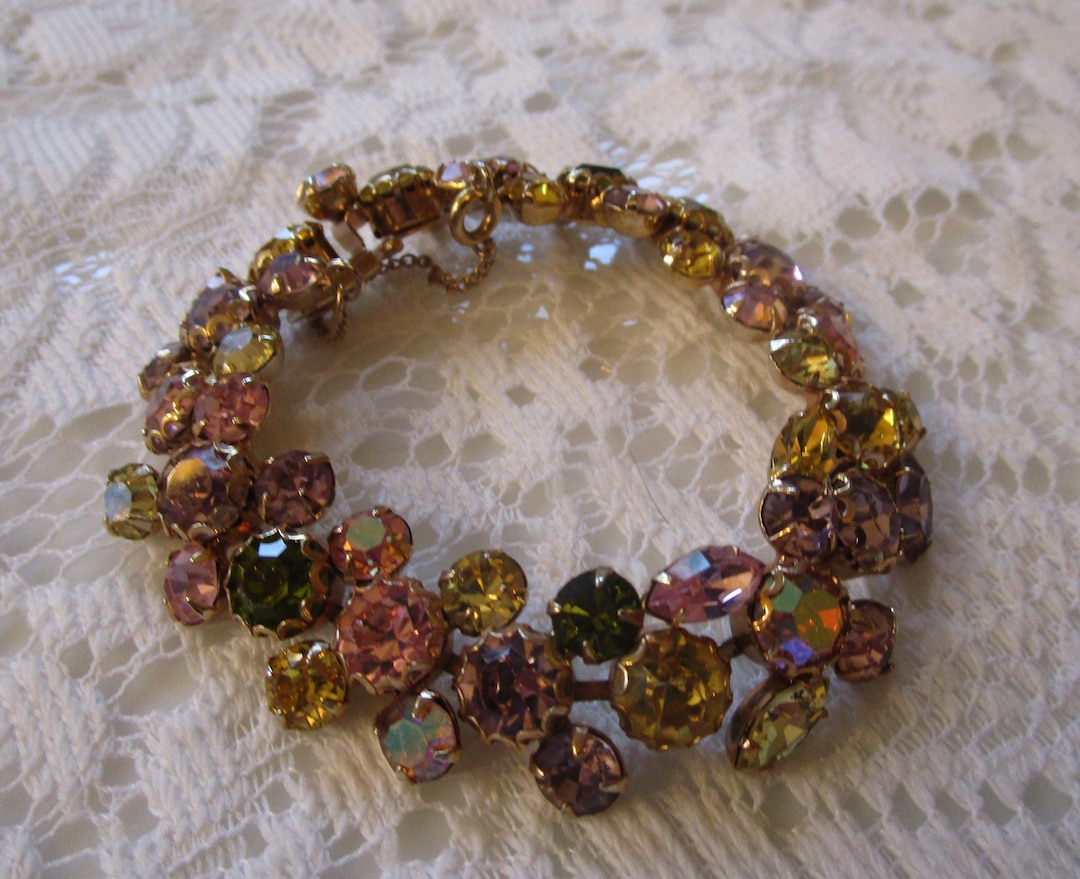 Weiss Bracelet, Signed, Vintage Bracelet, Multi-colored, Rhinestone ...