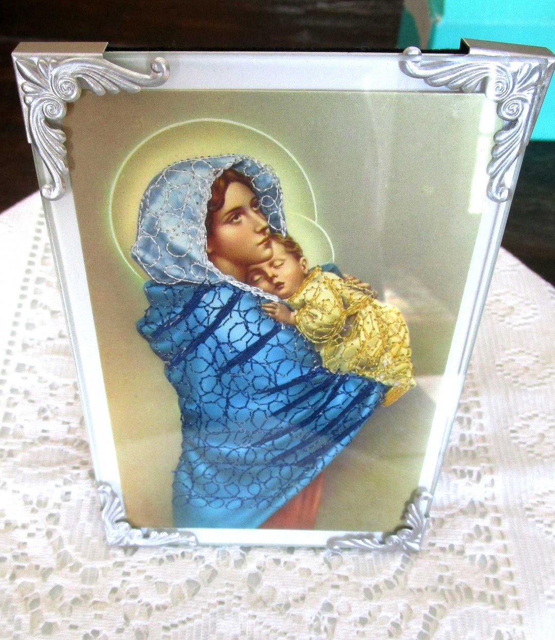 Embroidered, Prayer Card, Madonna, Home Altar, Icon, Spanish ...
