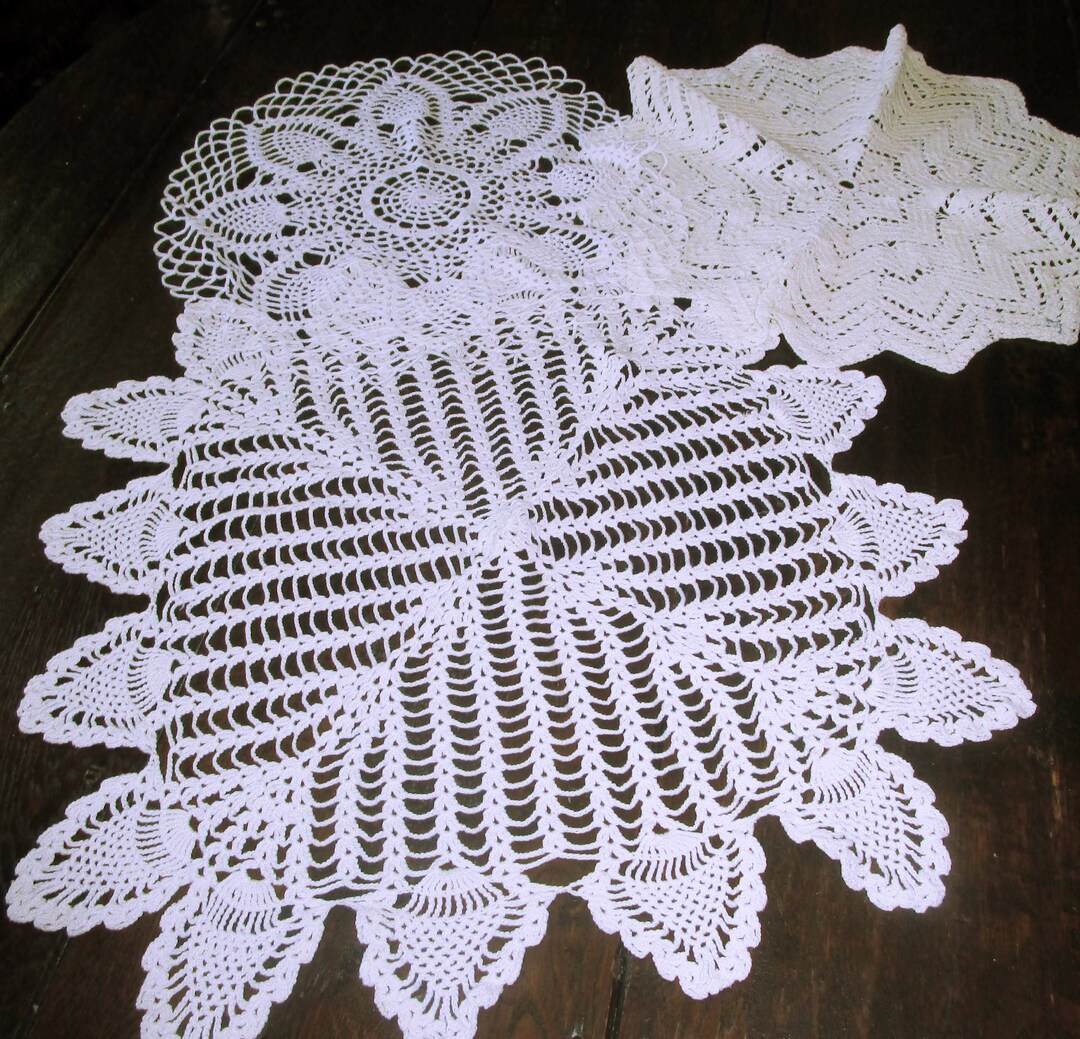 3, Vintage Doilies, Large, Lace Doilies, Vintage Lace, Crocheted ...