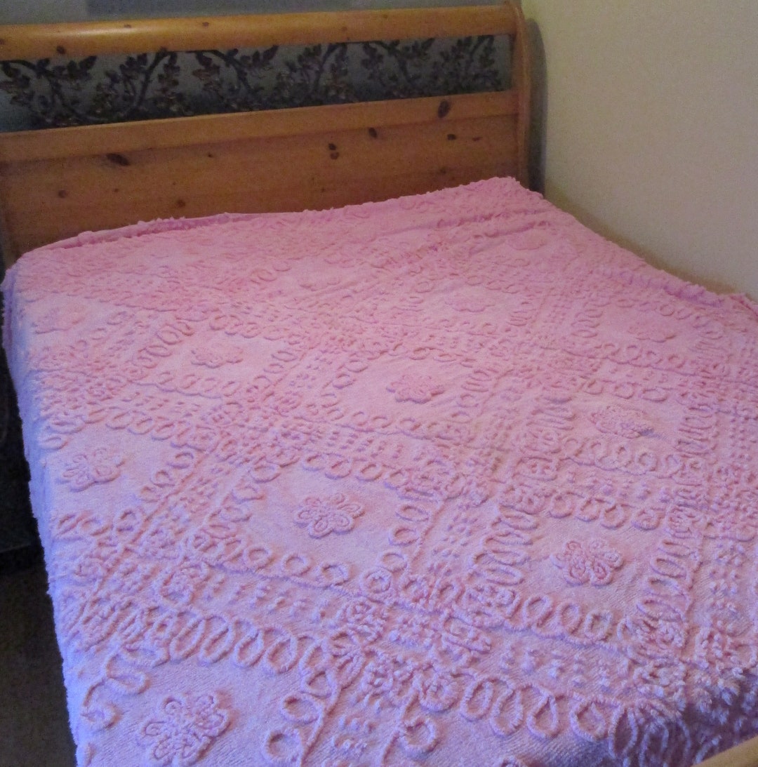 84X100, Chenille Bedspread, Pink Bedspread, Vintage Bedspread, Vintage ...