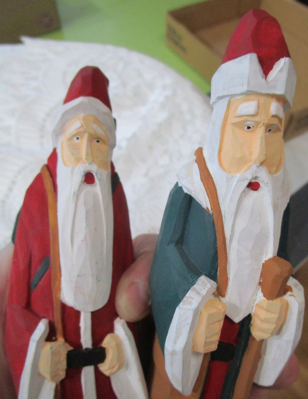 2, Carved Santas, Folk Art, Christmas Carving, Rustic Christmas ...