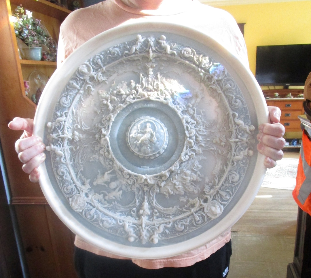 LARGE, Incolay Plate, Wall Plate, Cameo Stone, Vintage Incolay, Wall ...