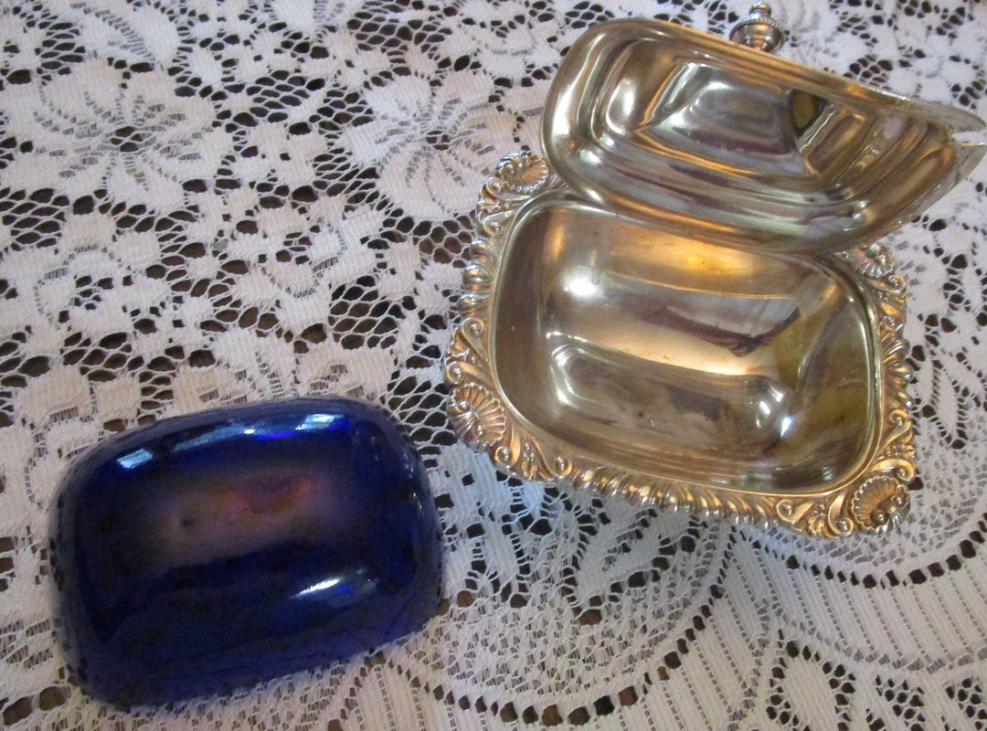 Master Salt, Salt Dip, Cobalt Glass, Cobalt Salt Dip, Silverplate Salt ...