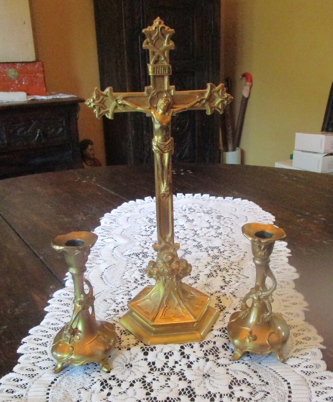 Antique Altar Cross Candlesticks Antique Religious Antique - Etsy