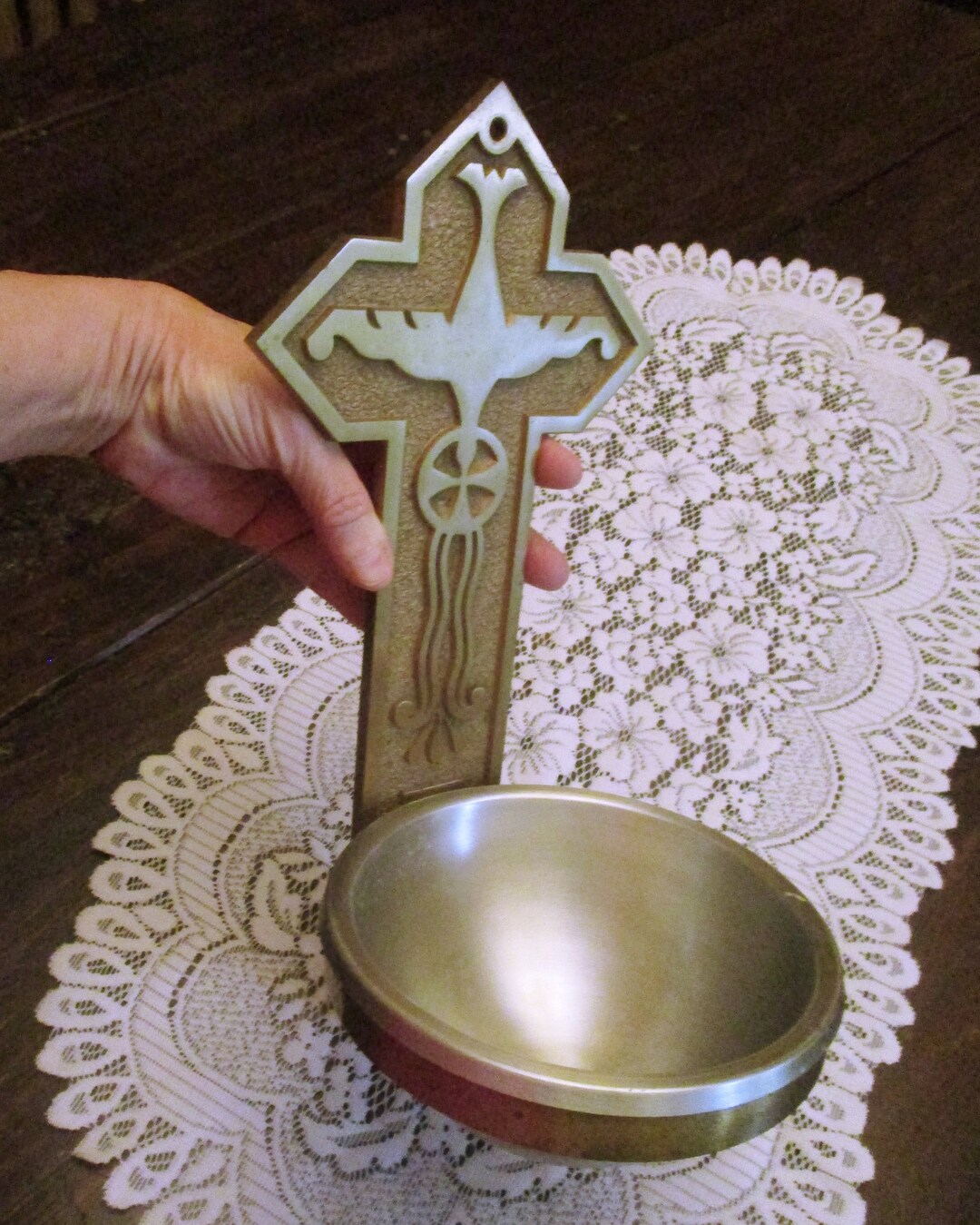 Brass, Holy Water Font, Church Font, Religious Decor, Vintage Religious ...