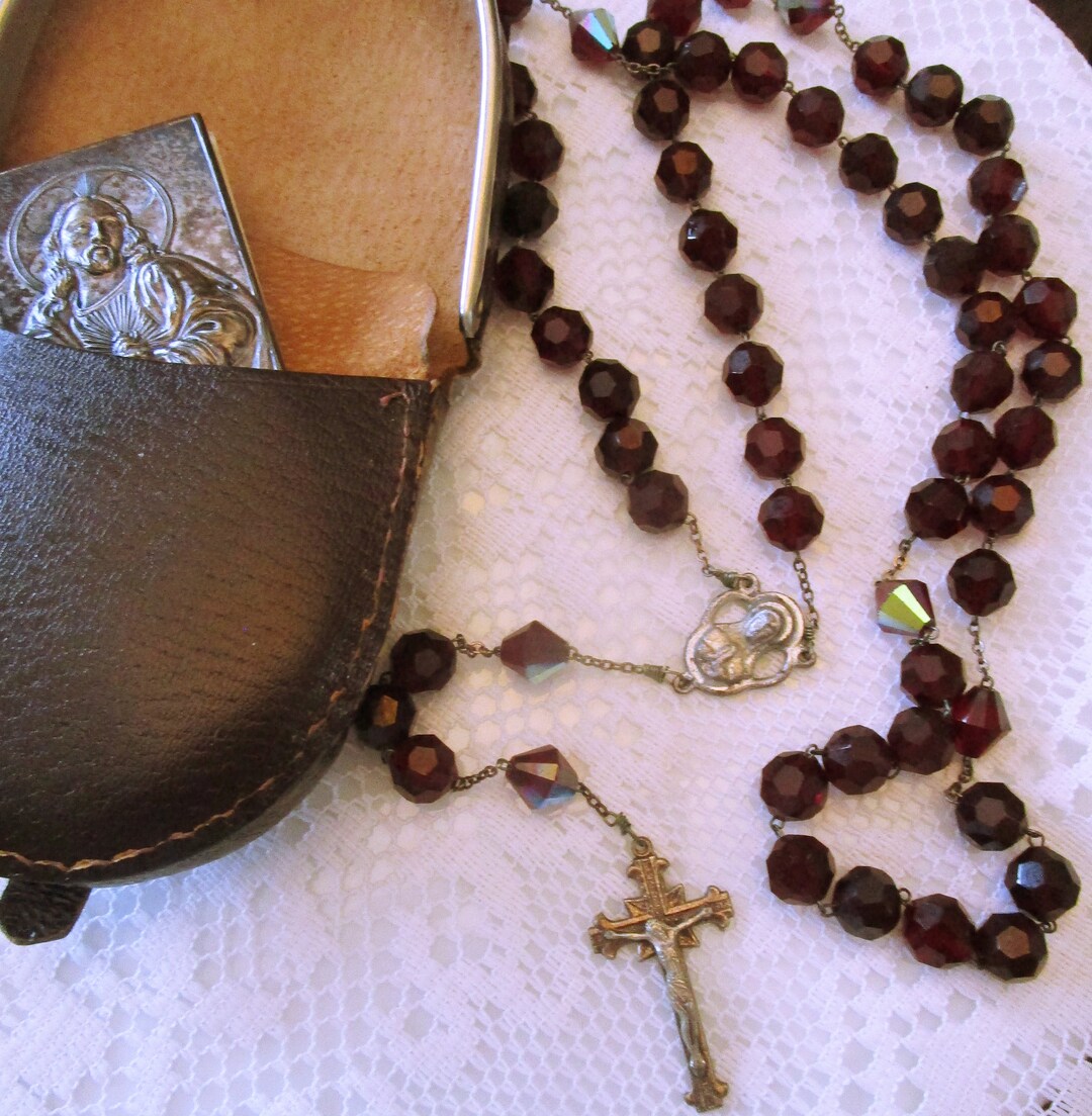 Ruby Glass, Antique Rosary, Sacred Heart Icon, Vintage Rosaries, Glass ...