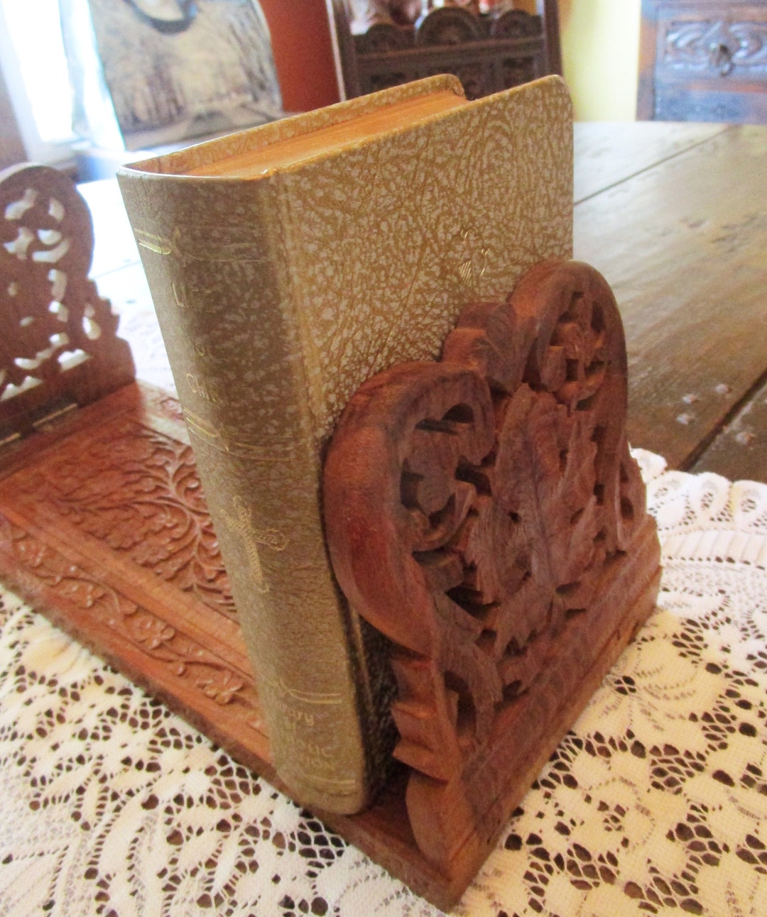 Book Holder, Carved, Wooden Book Holders, Vintage Bookends, Book Stand ...