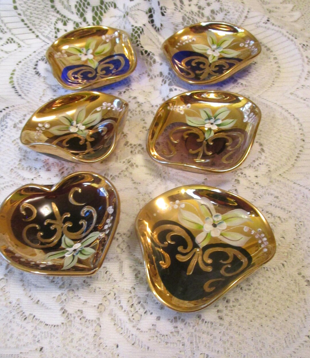 6, Venetian Glass, Nut Dishes, Tea Bag Holders, Bohemian Glass, Art ...