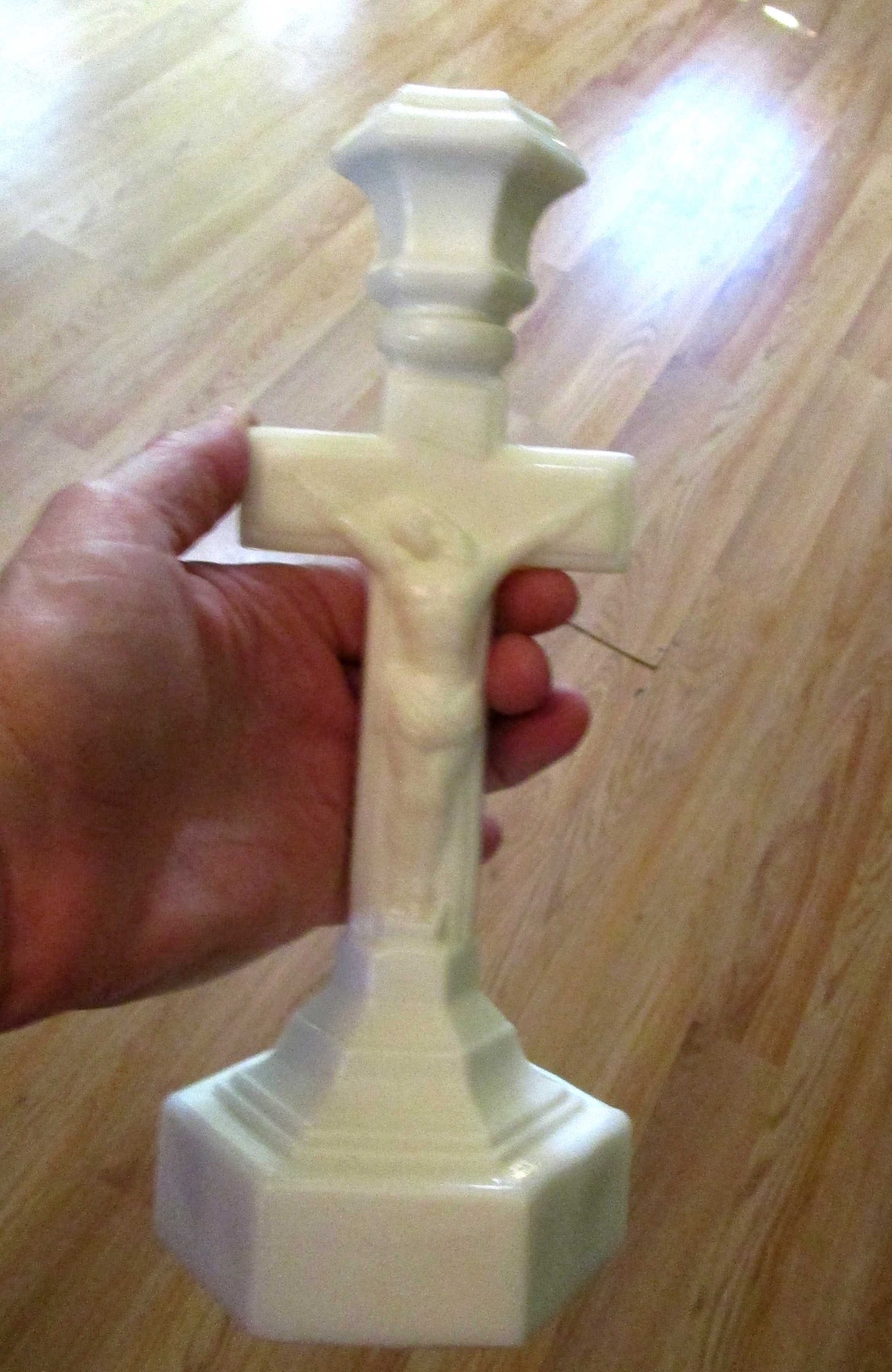 Cross Candlestick Crucifix Vintage Candlesticks Milk Glass - Etsy