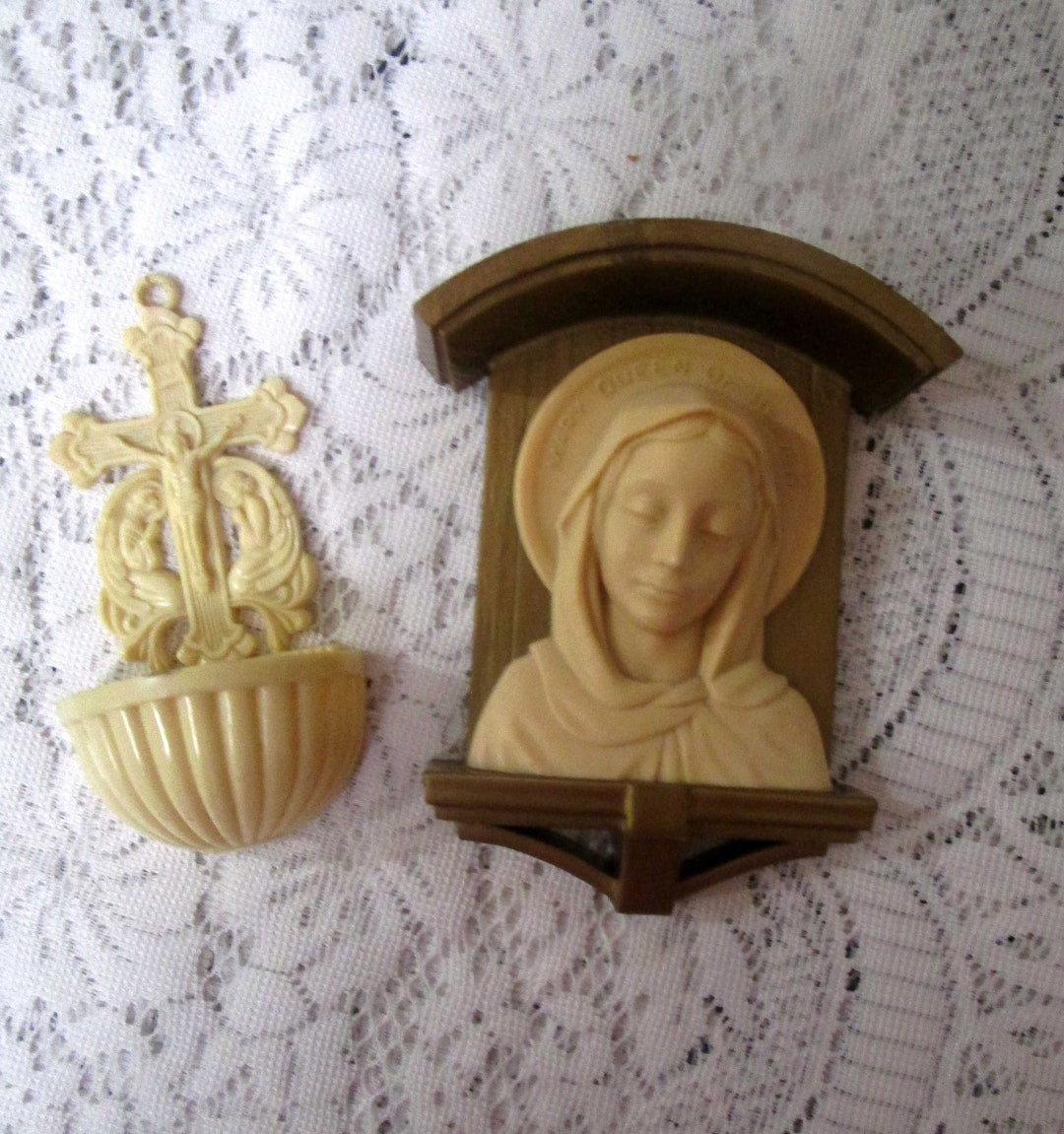 2, Plastic Religious, Holy Water Font, Virgin Mary, Religious Decor ...