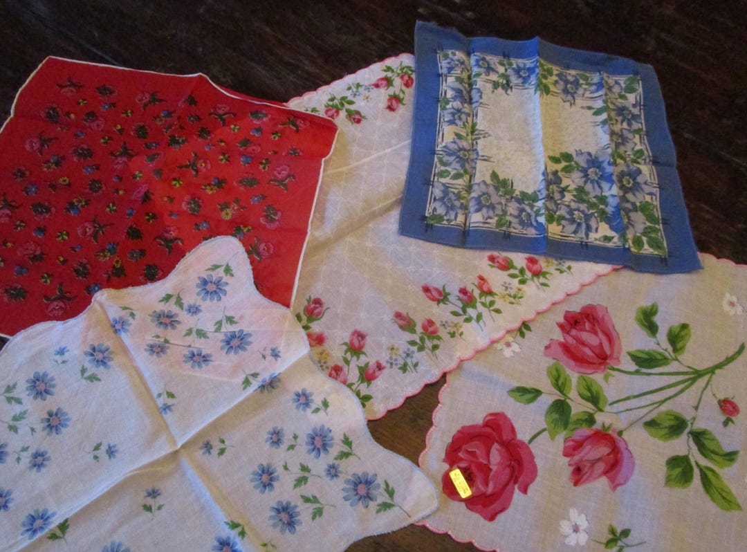 5, Print Hankies, Floral Hankies, Vintage Hankies, Handkerchiefs ...
