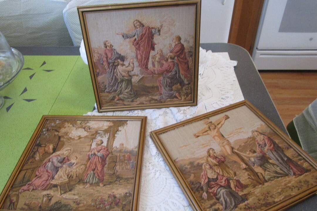 3, Tapestry, Religious Scenes, Nativity, Crucifixion, Resurrection ...
