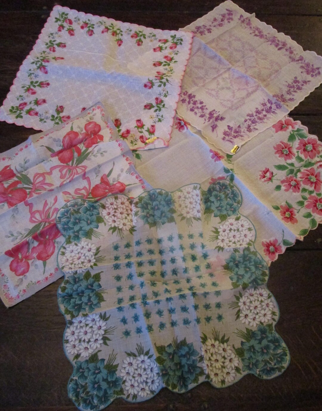 5, Print Hankies, Floral Hankies, Vintage Hankies, Handkerchiefs ...
