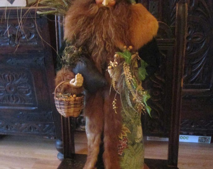 1990, 22in, Lynn Haney, Santa Figurine, the Forester, Rustic Santa, Old ...