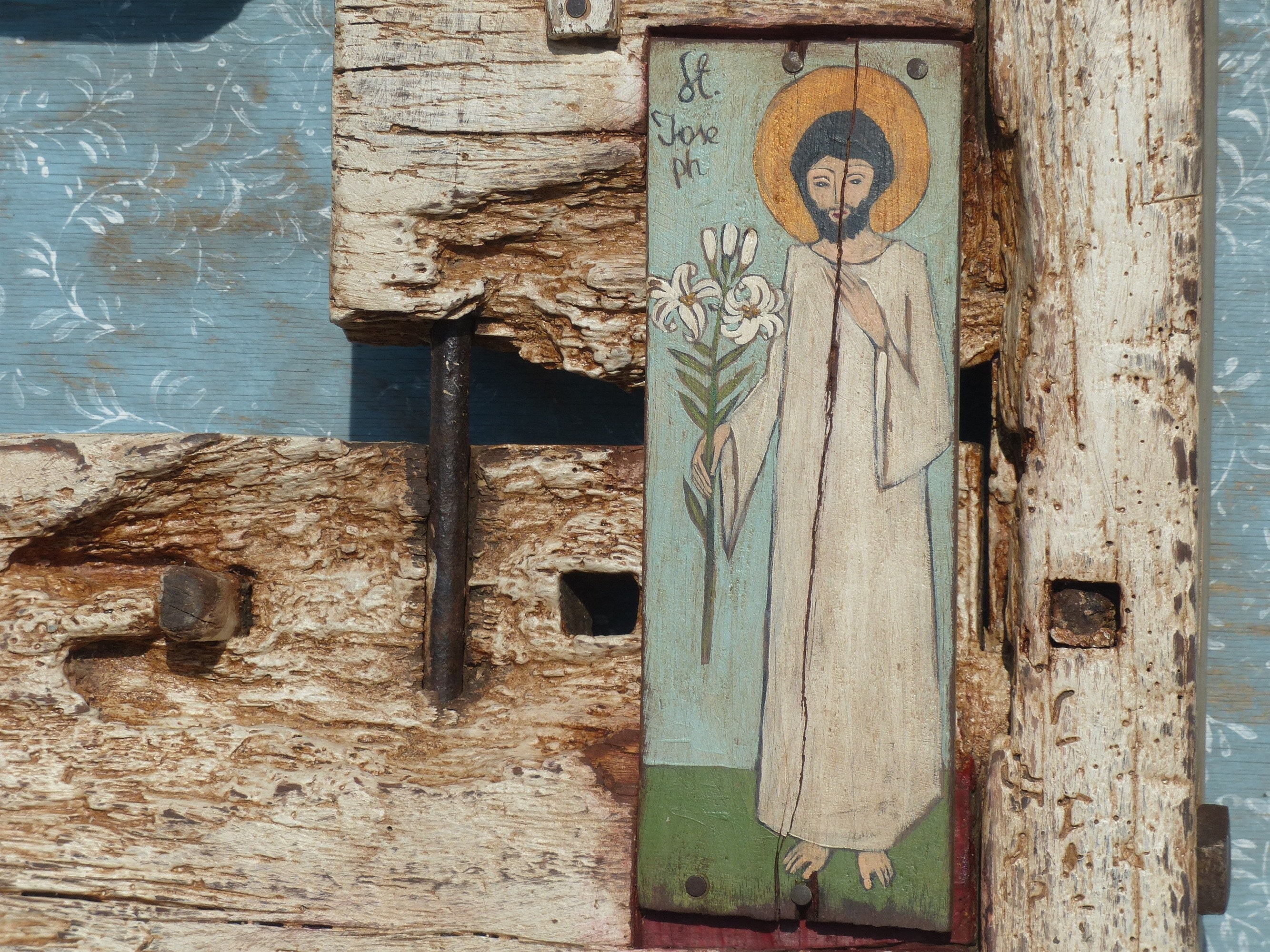 St. Joseph / Wooden Rustic Painted Handmade Shrine / Catholic Shrine ...