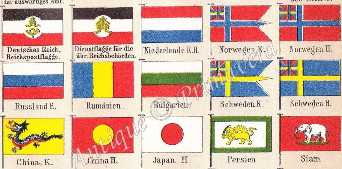 1898 Flags of Seapowers or Maritime Countries in the 19th | Etsy
