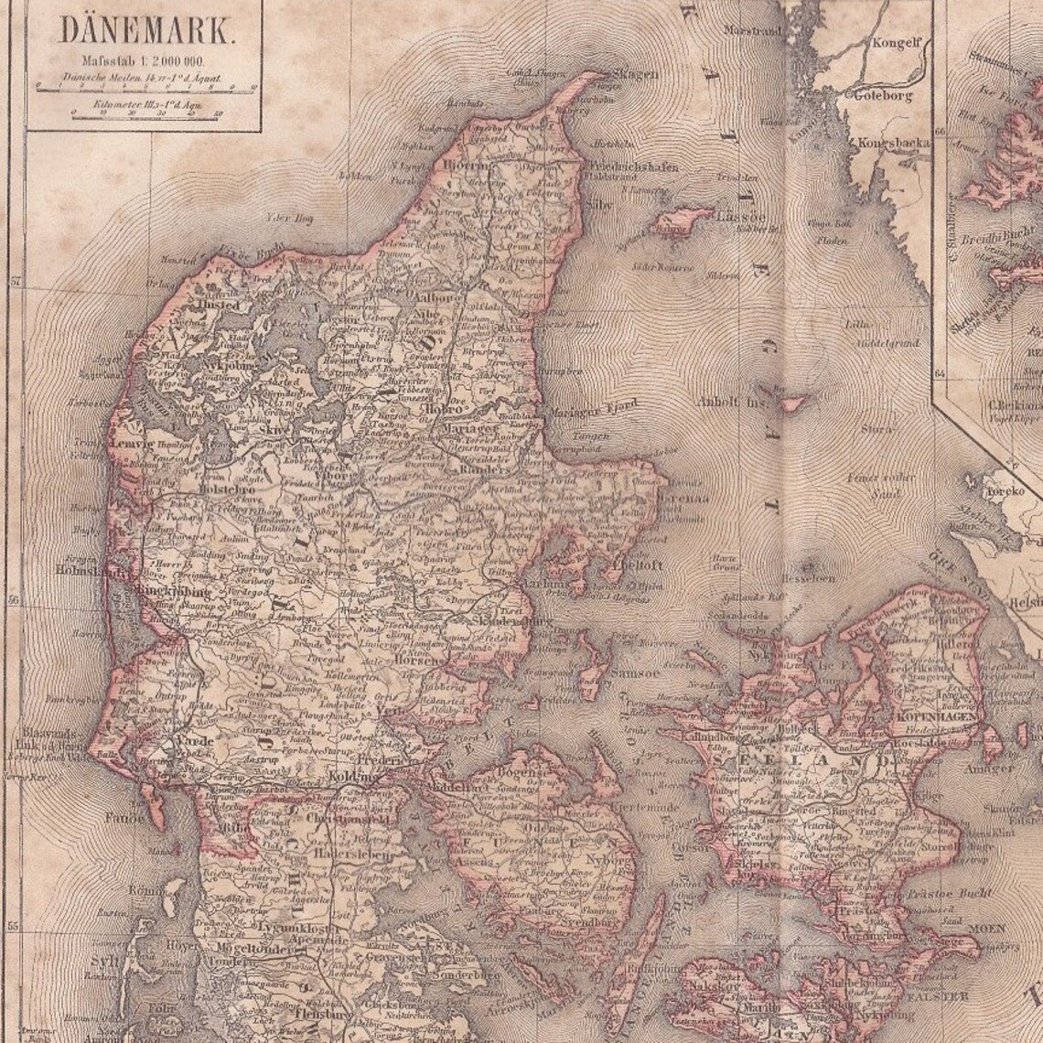 1875 Political Map of DENMARK the KATTEGAT also a Section | Etsy