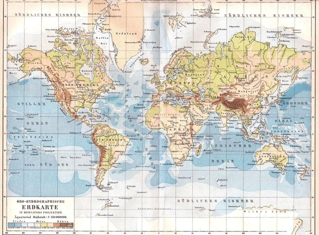 1875 Weltkarte mit Mercator Projektion Oro und | Etsy