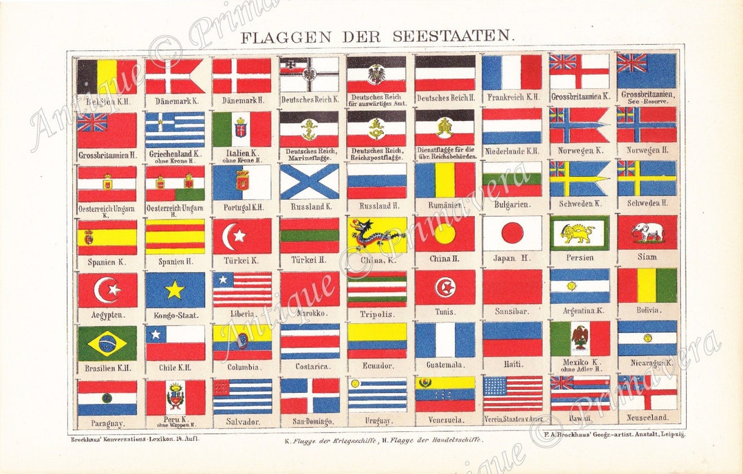 1898 Flags of Seapowers or Maritime Countries in the 19th Century ...