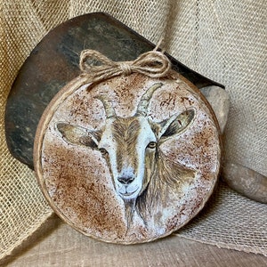Goat Round Wood Plaque, Decoupaged Goat, Country Decor, Barnyard Animal ...