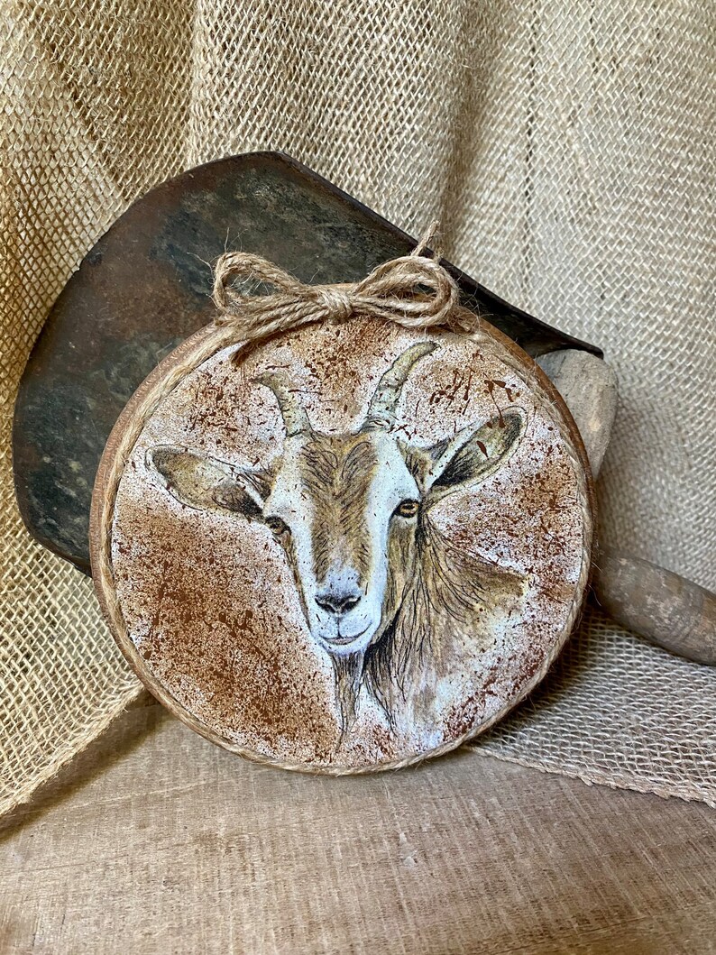Goat Round Wood Plaque Decoupaged Goat Country Decor - Etsy