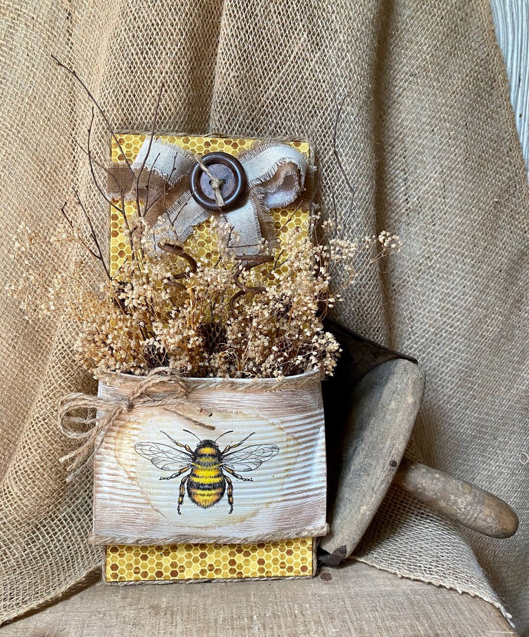 Honeybee Wall Pocket, Beehive Wall Hanging, Bumblebee Art, Decoupaged ...