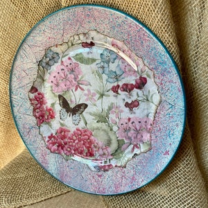 Hydrangeas Glass Plate, Butterfly Dinner Plate, Decoupaged Plate, Table ...
