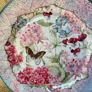 Hydrangeas Glass Plate, Butterfly Dinner Plate, Decoupaged Plate, Table ...