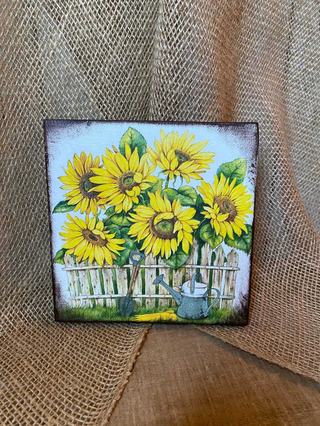 Wood Plaque Sunflowers, Flower Garden, Blooming Sunflowers, Cottage ...