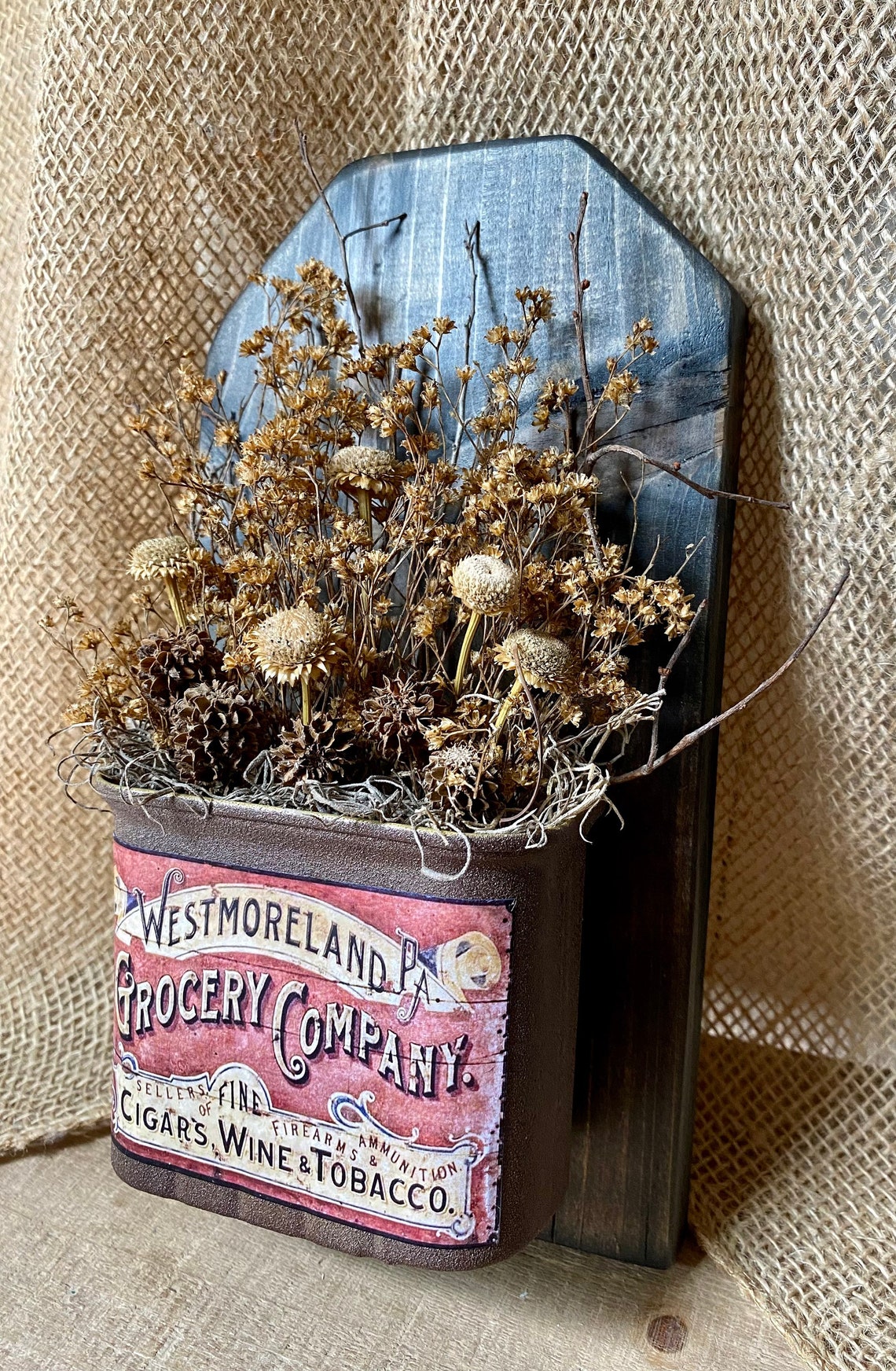 Primitive Wall Pocket, Vintage Ad, Recycled Can, Pocket Posey, Dried ...