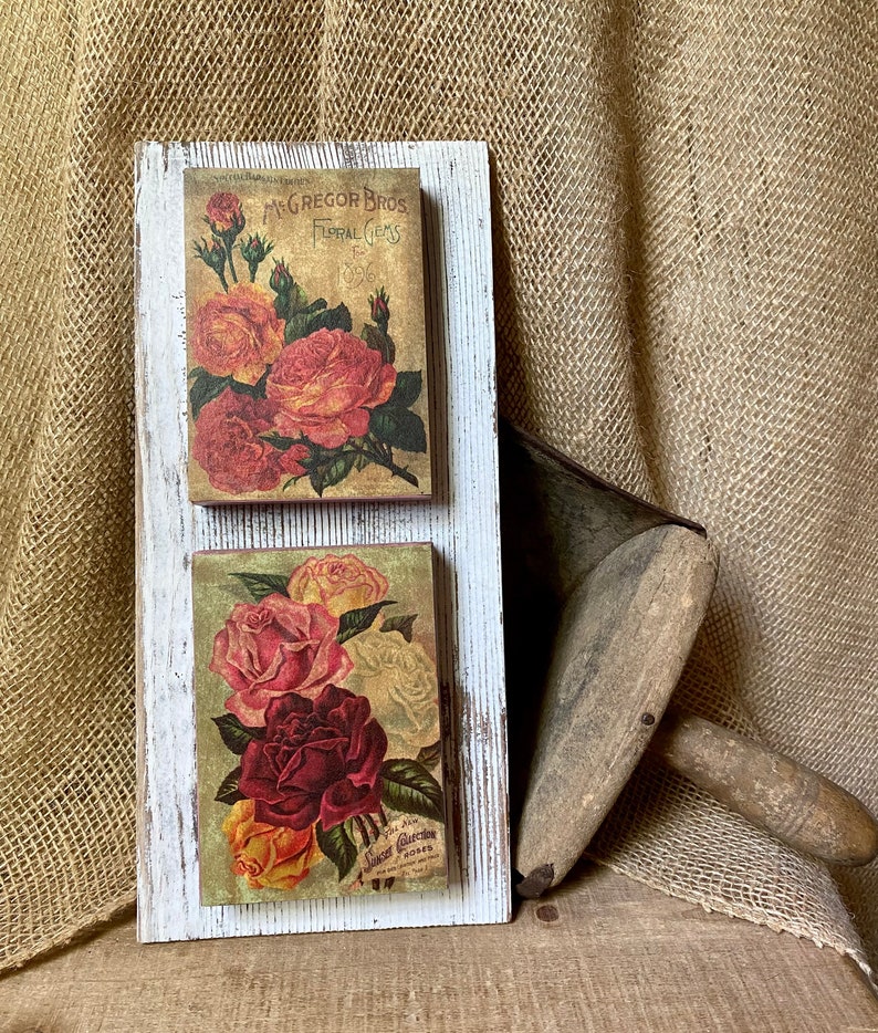 Roses Wood Board Cottage Theme Decor Seed Packet Rose - Etsy
