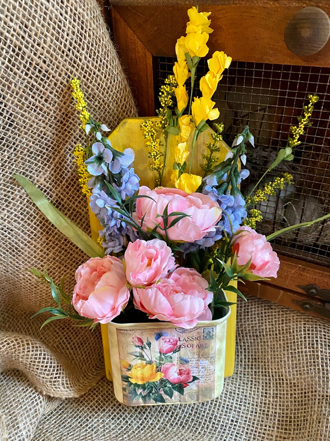 Floral Wall Pocket, Floral Arrangement, Cottage Flower Decoration ...