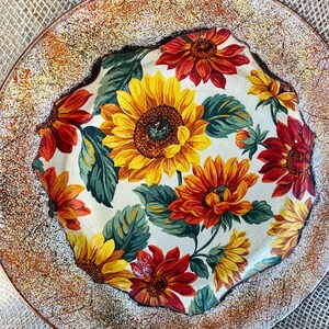 Sunflowers Glass Plate, Floral Dinner Plate, Decoupaged Plate, Table ...