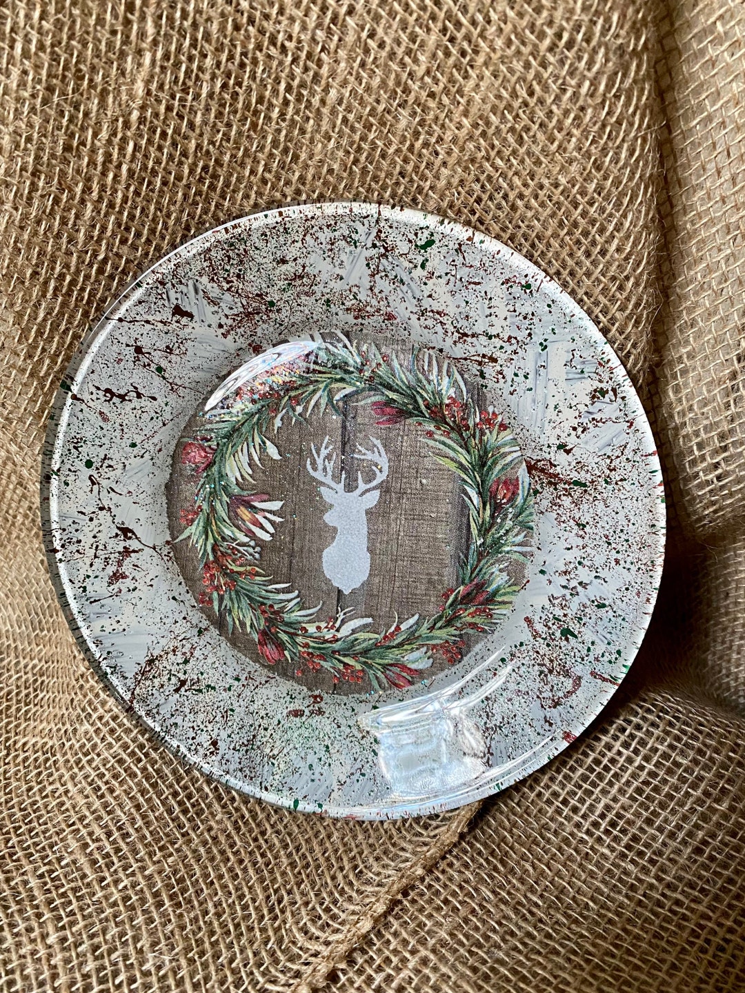 Christmas Glass Plate, Reindeer Plate, Decoupaged Plate, Table Accent ...