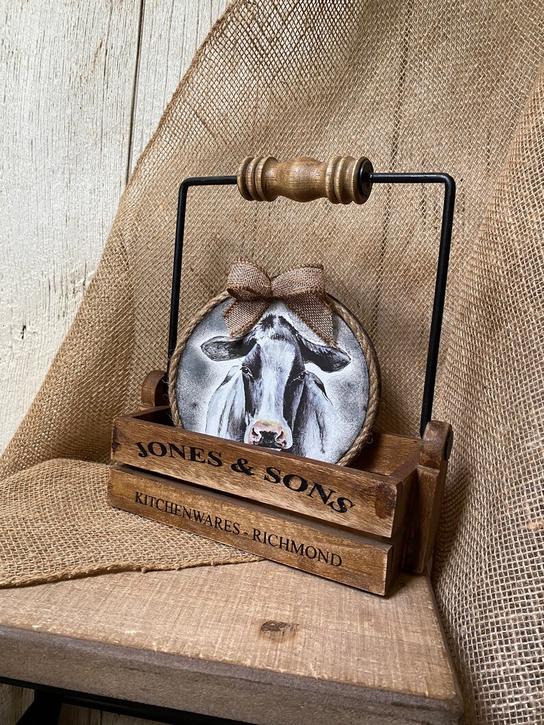 Round Wood Cow Plaque Decoupaged Cow Country Kitchen Decor - Etsy