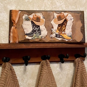 Cowboy Boots Wood Plaque, Western Decor, Rodeo Boots, Cattle Roping ...