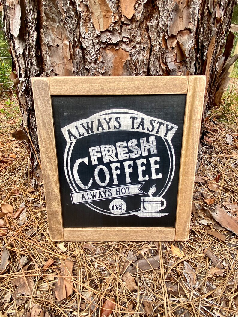 Coffee Wood Plaque Stenciled Coffee Board Framed Coffee - Etsy