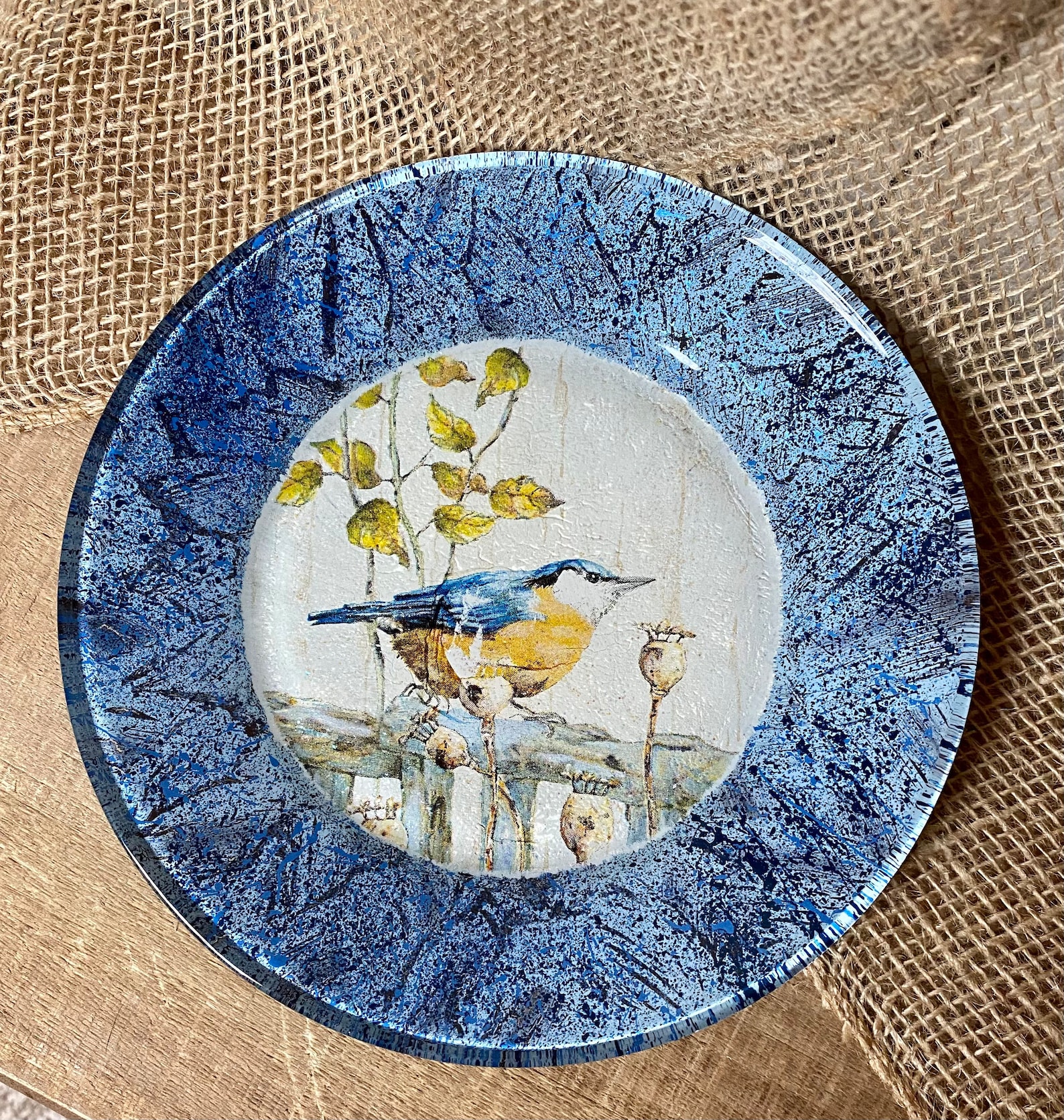 Glass Plate Decoupaged Decorative Bird Plate Rustic Decor - Etsy