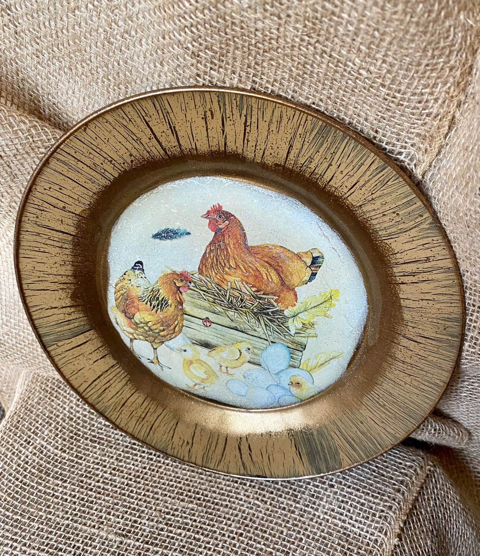 Chicken Glass Plate Chicken Dinner Plate Decoupaged Plate - Etsy