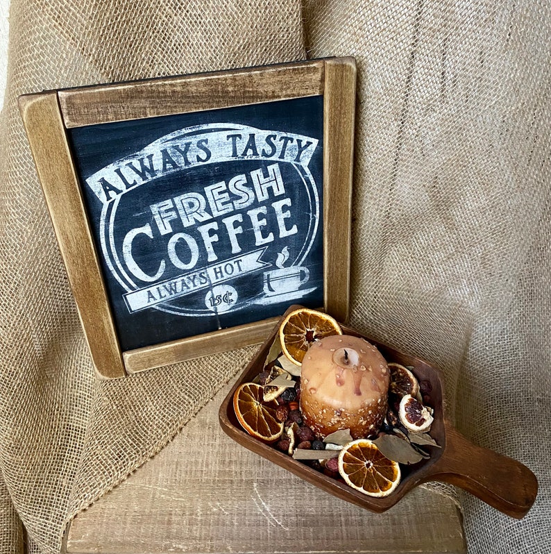 Coffee Wood Plaque Stenciled Coffee Board Framed Coffee - Etsy