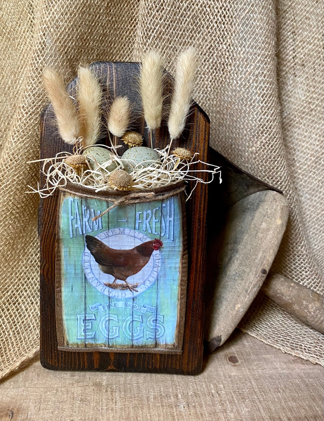 Primitive Wall Pocket, Farm Fresh Eggs, Chicken and Eggs, Pocket Posey ...