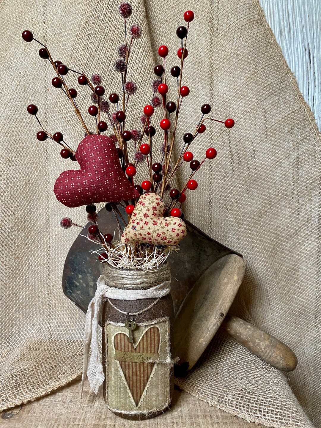 Primitive Valentines Jar, Valentines Fairy Lights Jar, Pip Berries ...