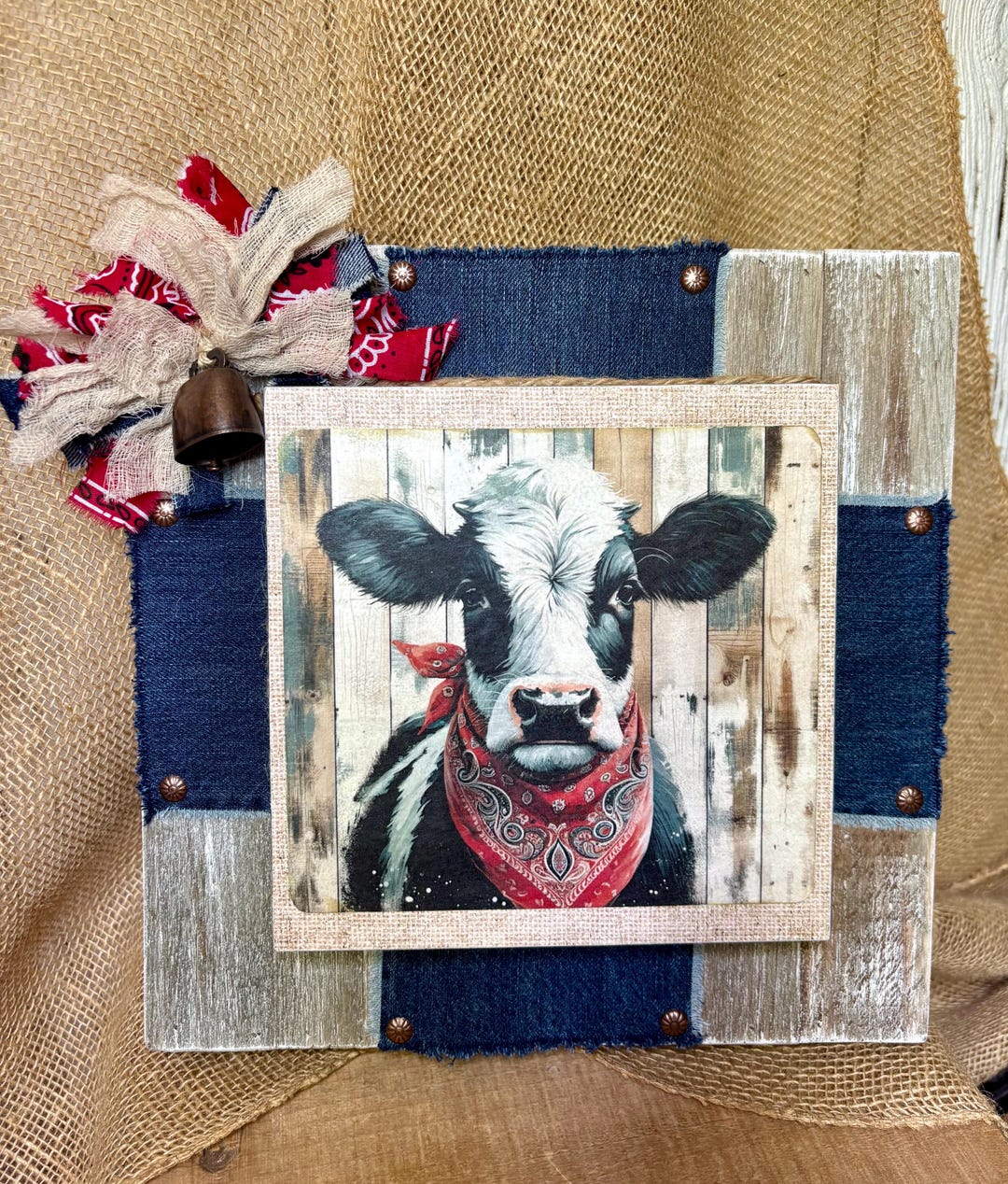 Cow Decorative Decoupaged Wood Wall Hanging, Country Farmhouse Cattle ...