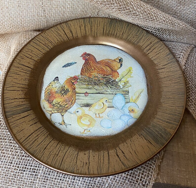 Chicken Glass Plate Chicken Dinner Plate Decoupaged Plate - Etsy