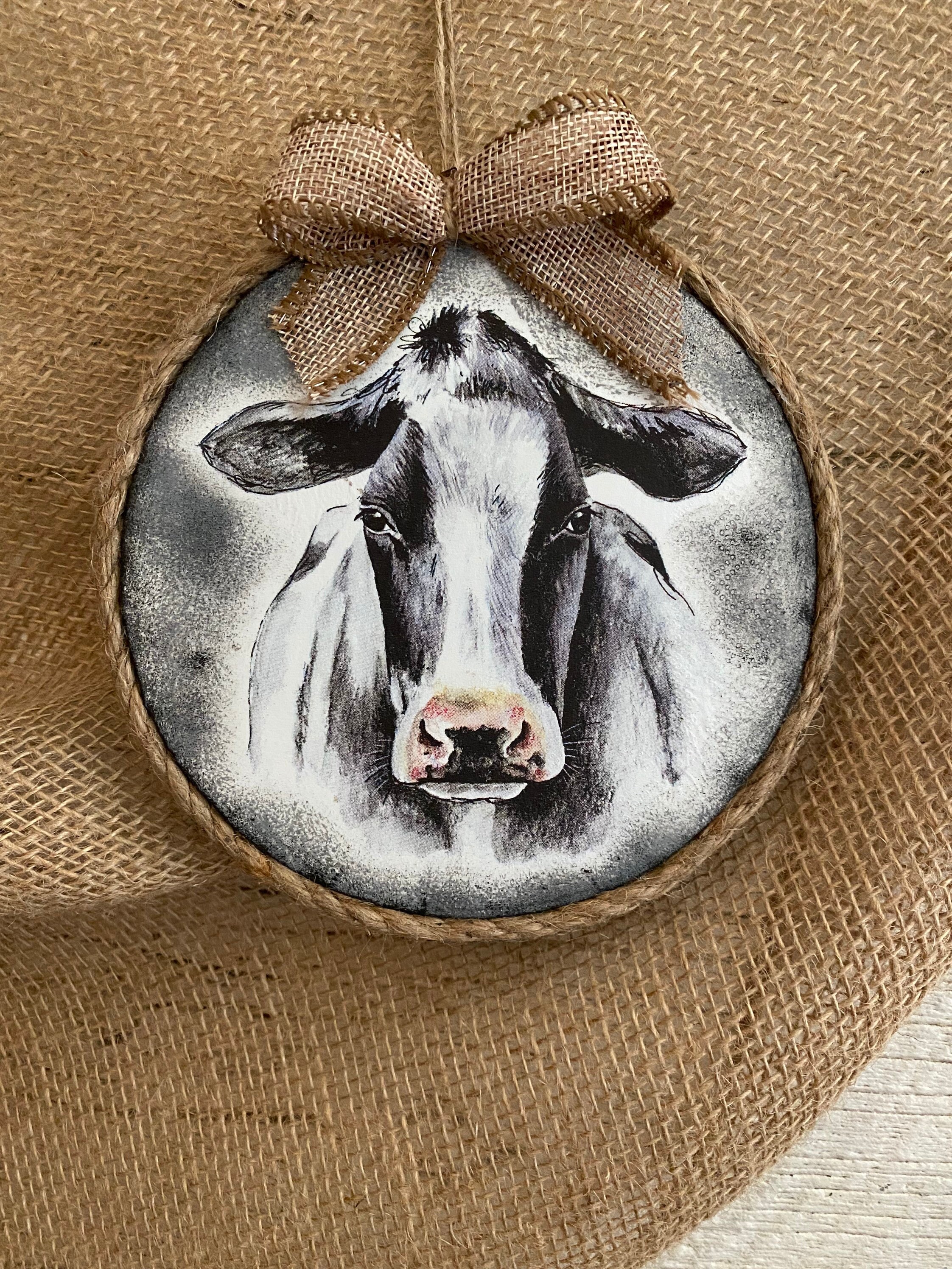 Round Wood Cow Plaque Decoupaged Cow Country Kitchen Decor - Etsy