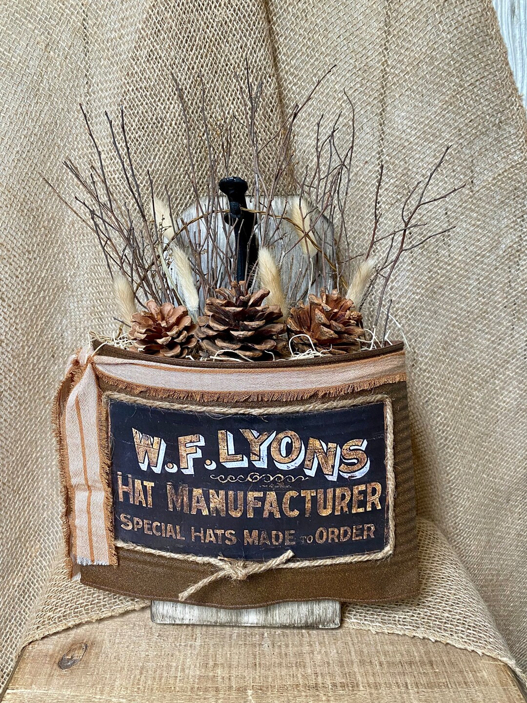 Tin Can Pocket Posey, Crushed Tin Can Decor, Primitive Tin Wall Pocket ...